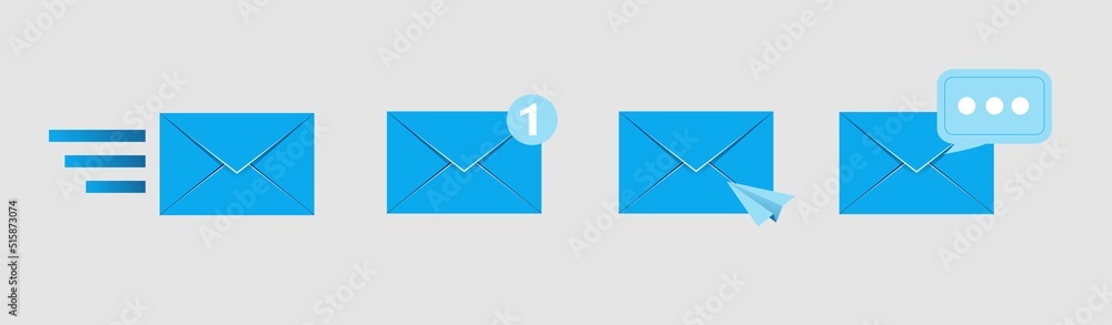 mail envelope icon set with marker new message isolated on grey ...