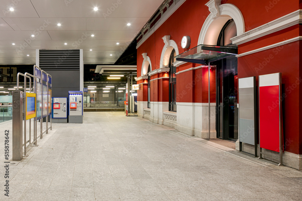 Detail of the newly renovated Lugano railway station. The building is ...