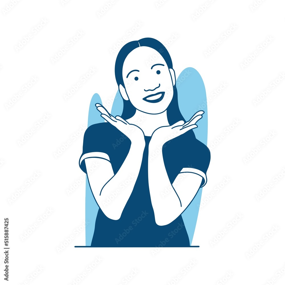 flat style vector illustration beautiful smiling girl pose Holds hand ...