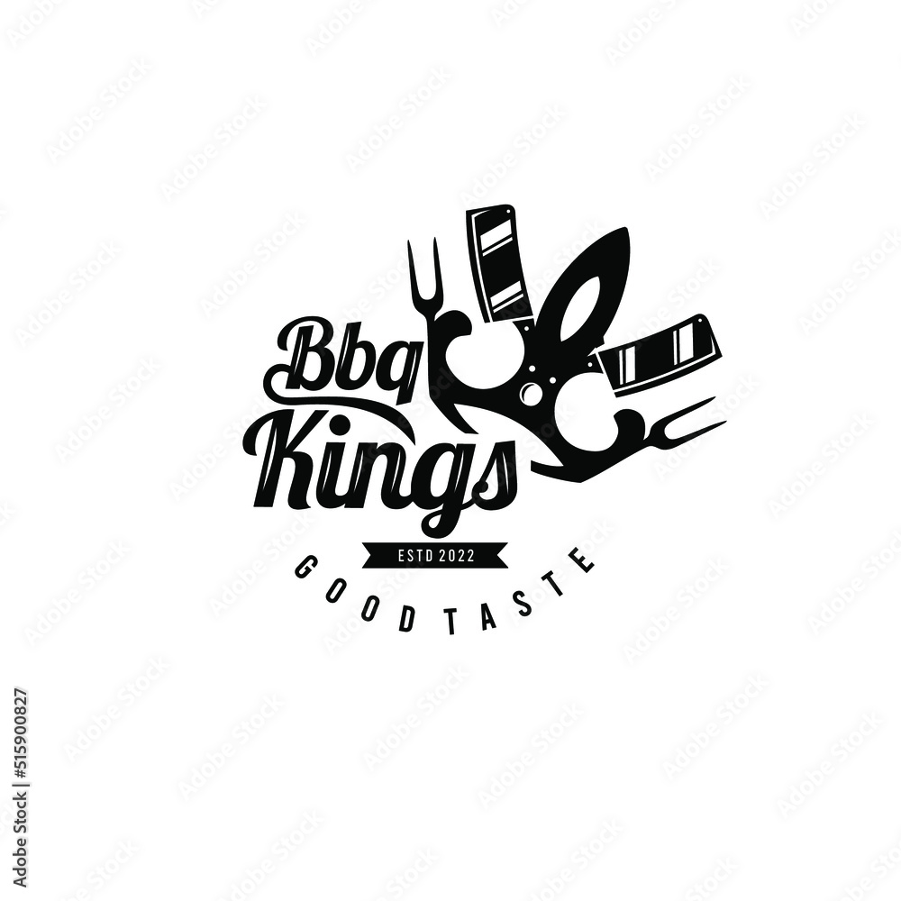 barbecue king logo. combination of king's crown with butcher knife and ...