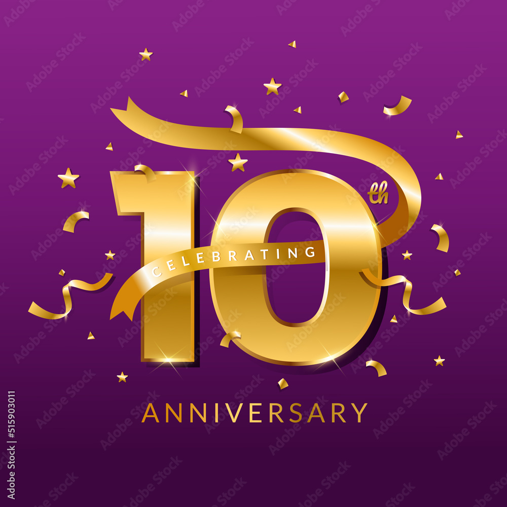 10th year anniversary vector banner template.birthday celebration ...