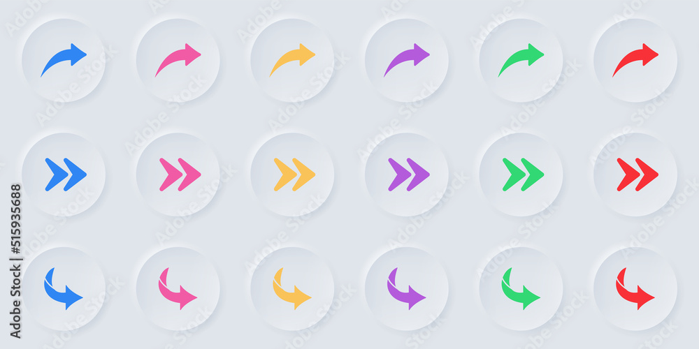 Color Arrow Digital Icon Set in Neumorphism Style. Right, Next, Share ...