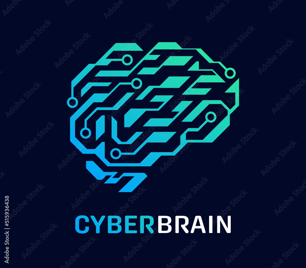 Cyberbrain vector logo. Artificial human brain. AI (artificial ...