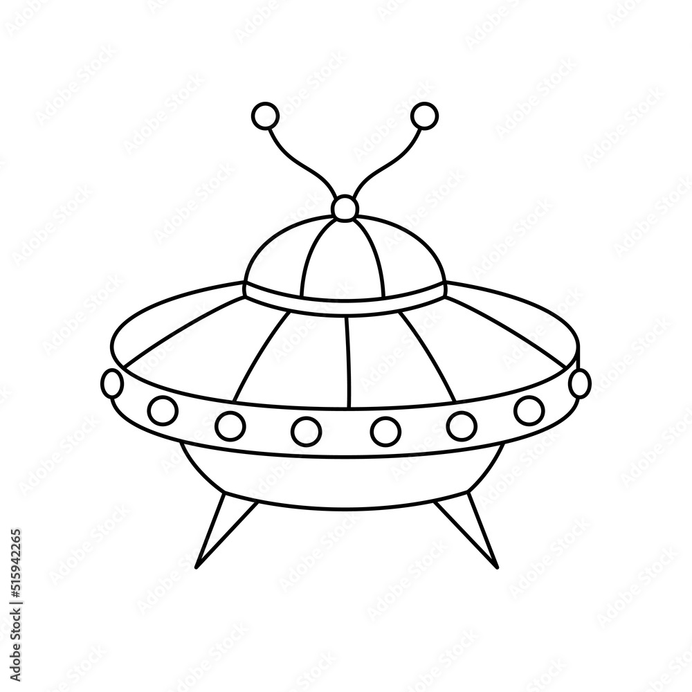 Vector linear UFO icon on white background. Isolated outline spaceship ...
