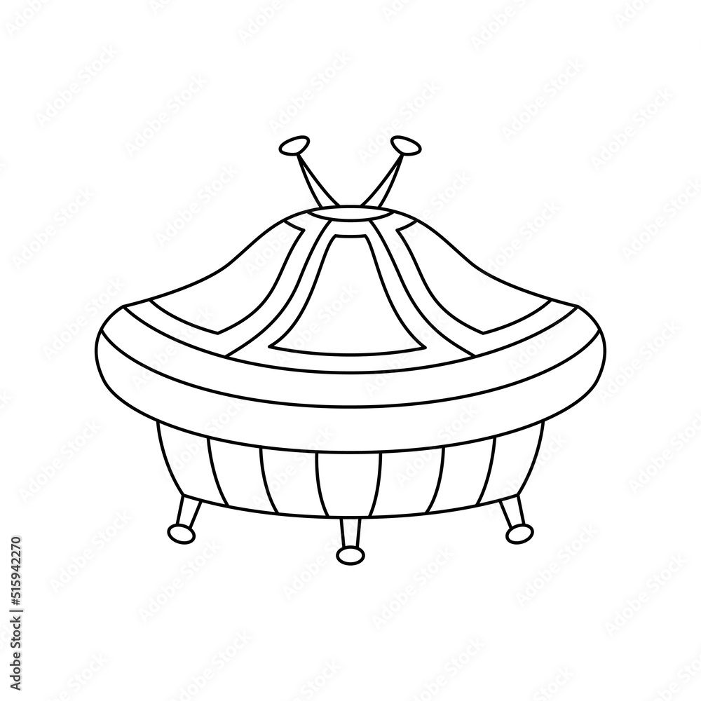 Vector linear UFO illustration on white background. Isolated outline ...