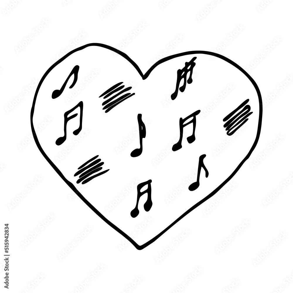 Vector doodle heart in linear stile. Isolated outline shape with ...