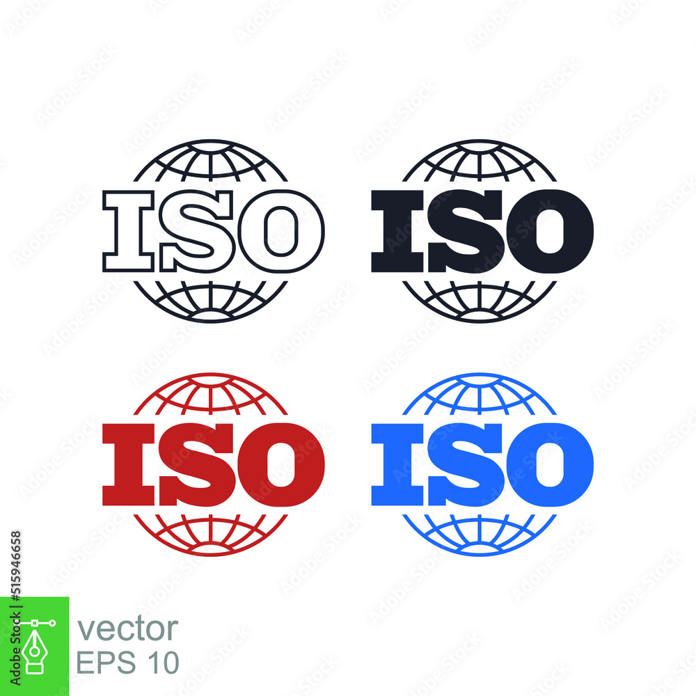 ISO icon. Simple outline, solid, flat style. Certified, certificate ...