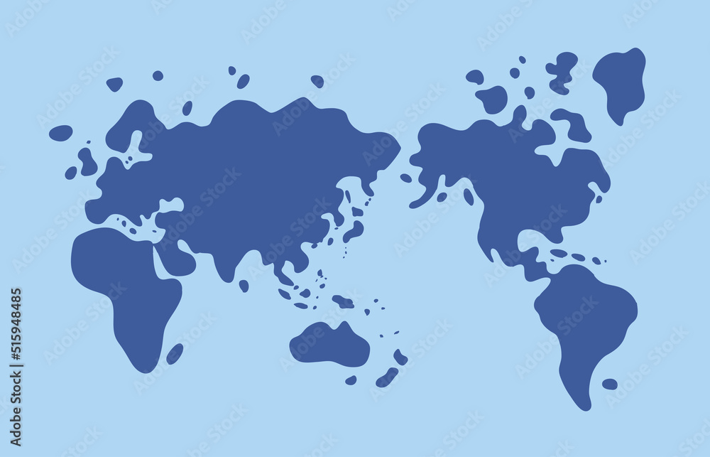 Asia hemisphere Pacific centric world map cartoon flat vector ...