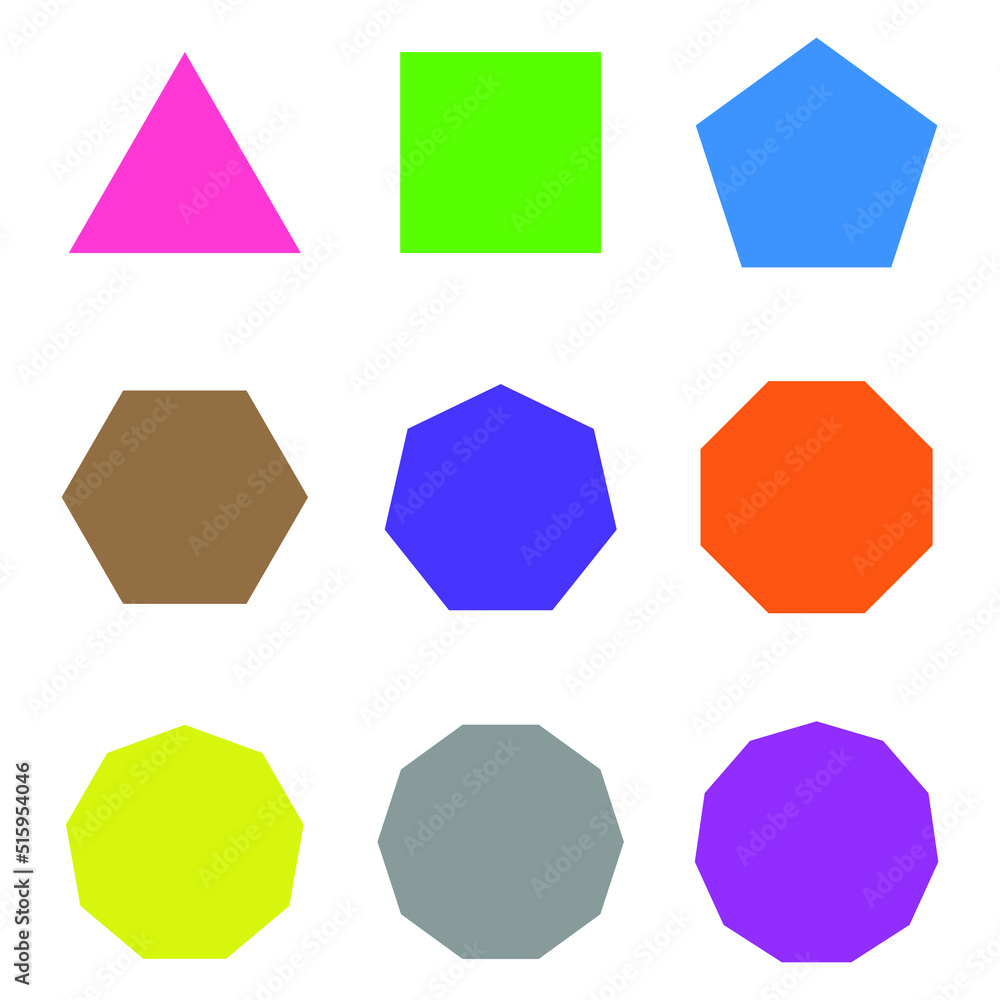 Different types of regular polygons. 2d geometric shapes. triangle ...