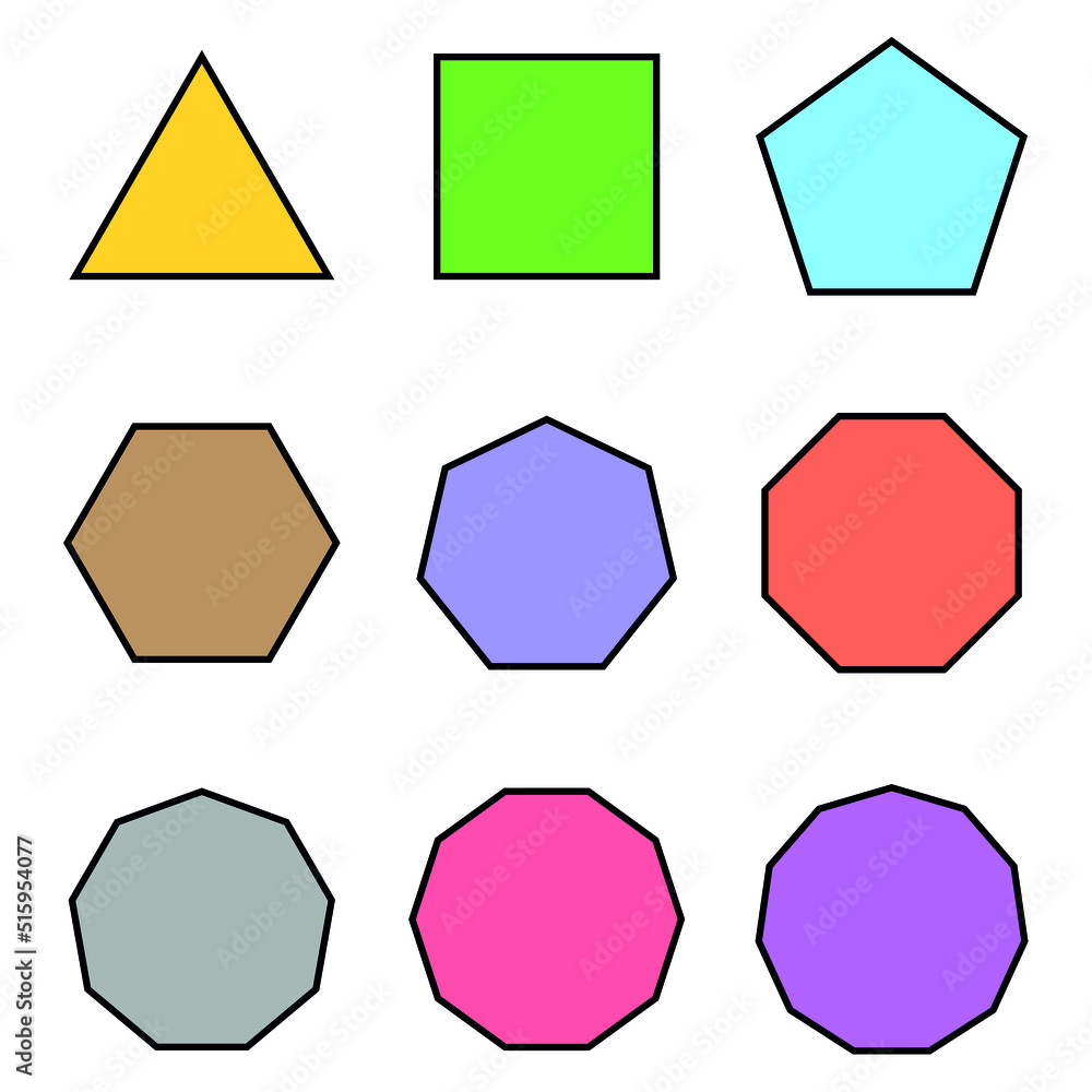 Different types of regular polygons. 2d geometric shapes. triangle ...