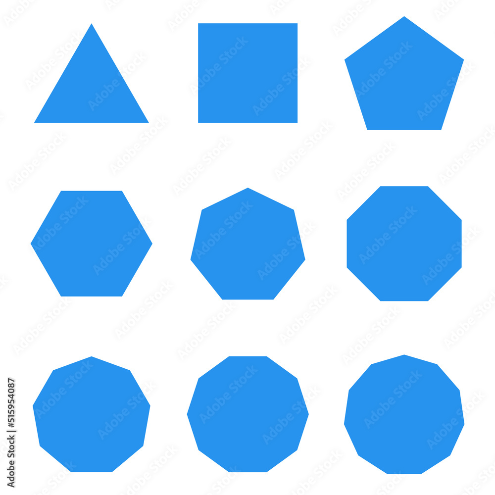 Different types of regular polygons. 2d geometric shapes. triangle ...