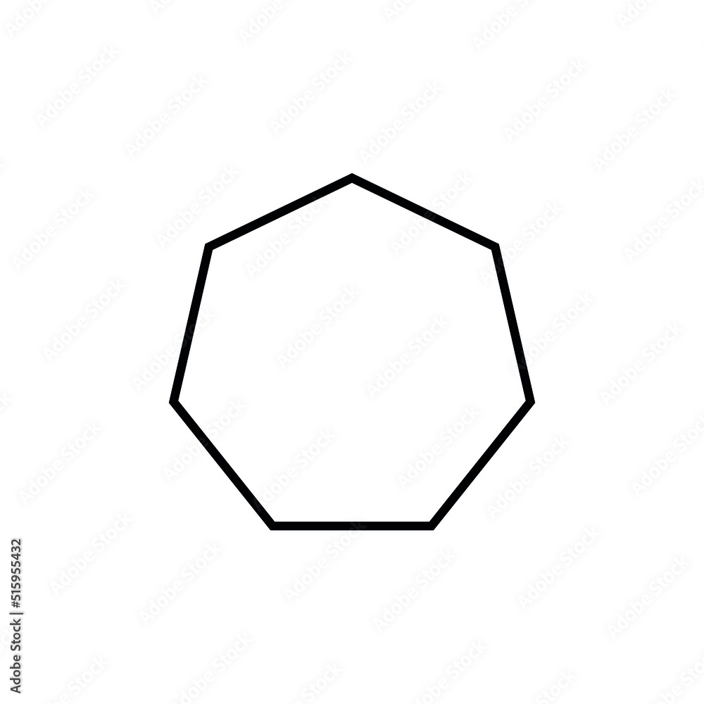 Vecteur Stock 2D heptagon shape in mathematics. Black heptagon shape drawing for kids isolated ...
