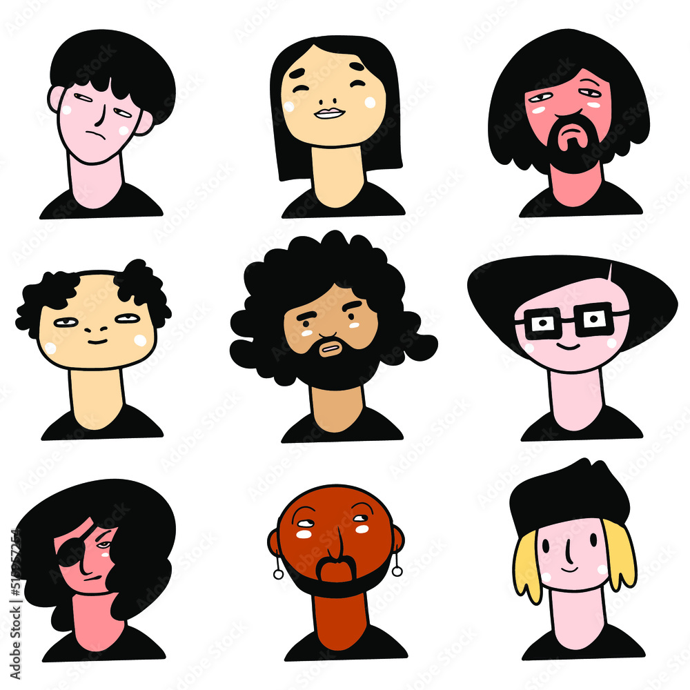 Hand drawn People avatar collection , Set of Different head portrait ...