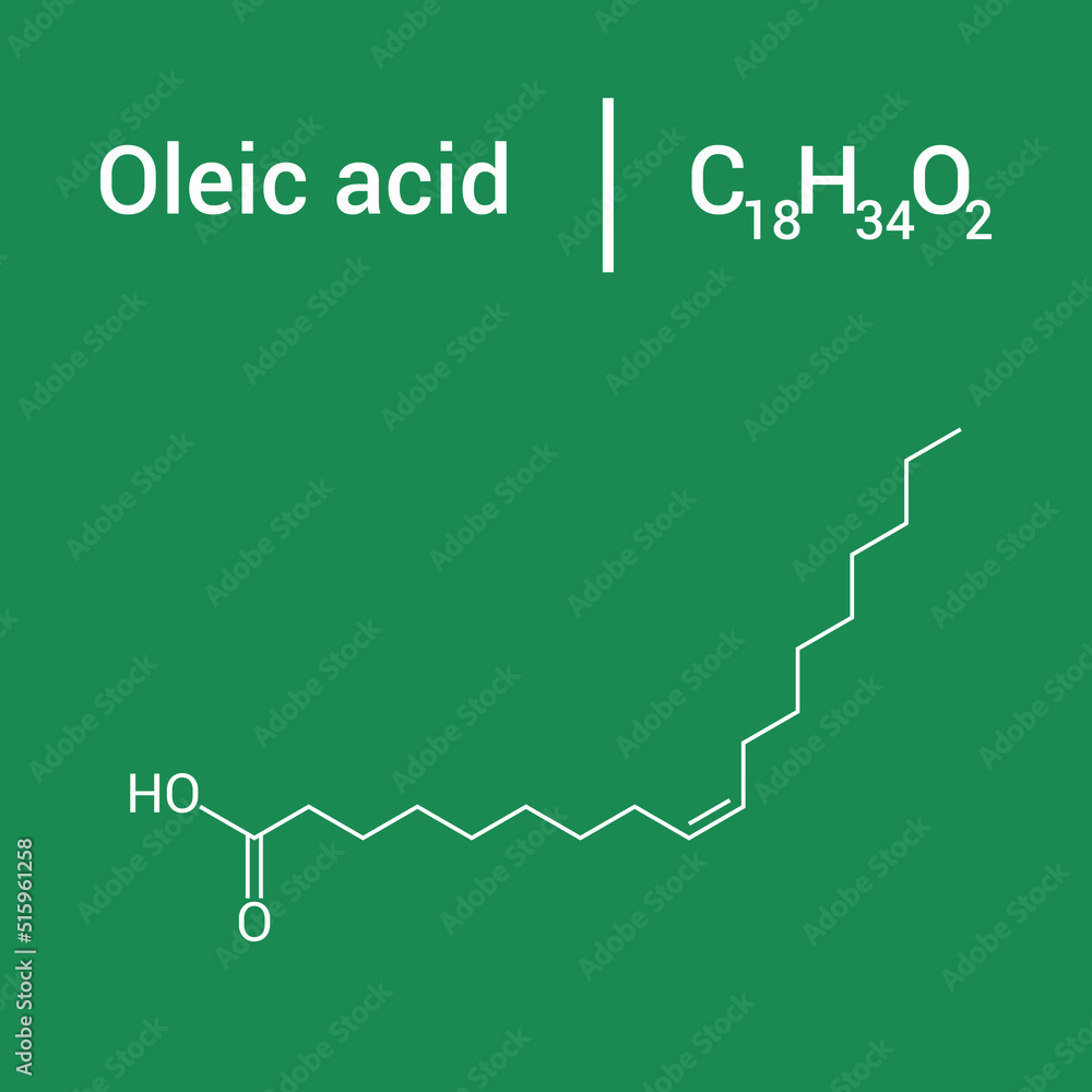 chemical structure of Oleic acid (C18H34O2) Stock Vector | Adobe Stock