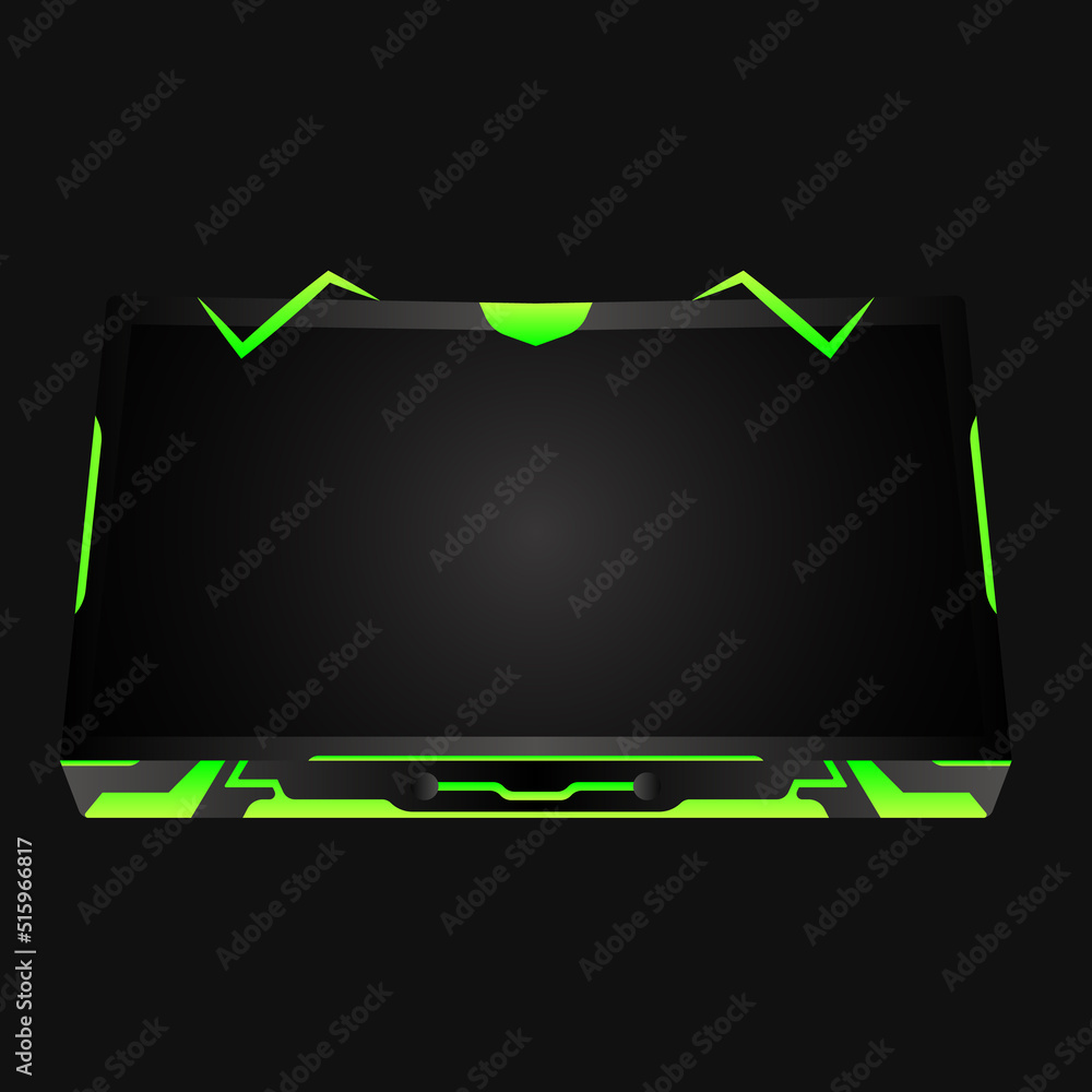 Live streaming overlay webcam border frame. Neon green gaming interface ...