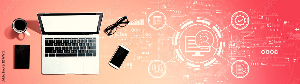 Document management system concept with a laptop computer on a desk ...
