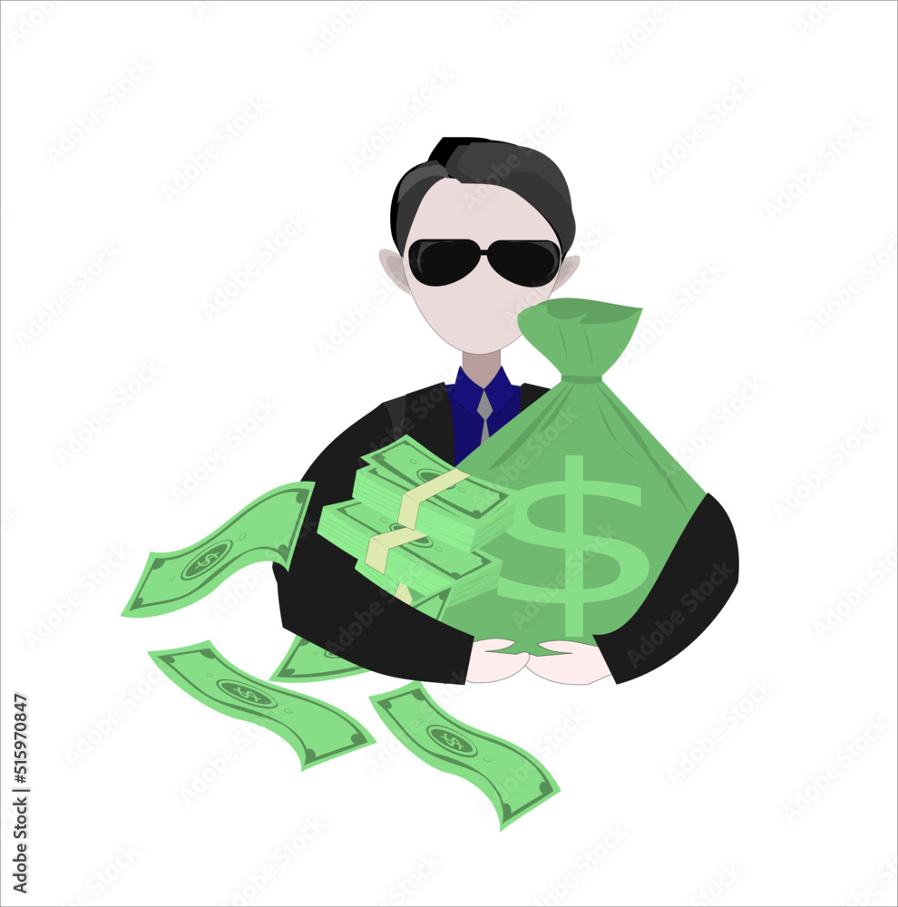Vector investor and money illustration on white isolated background ...