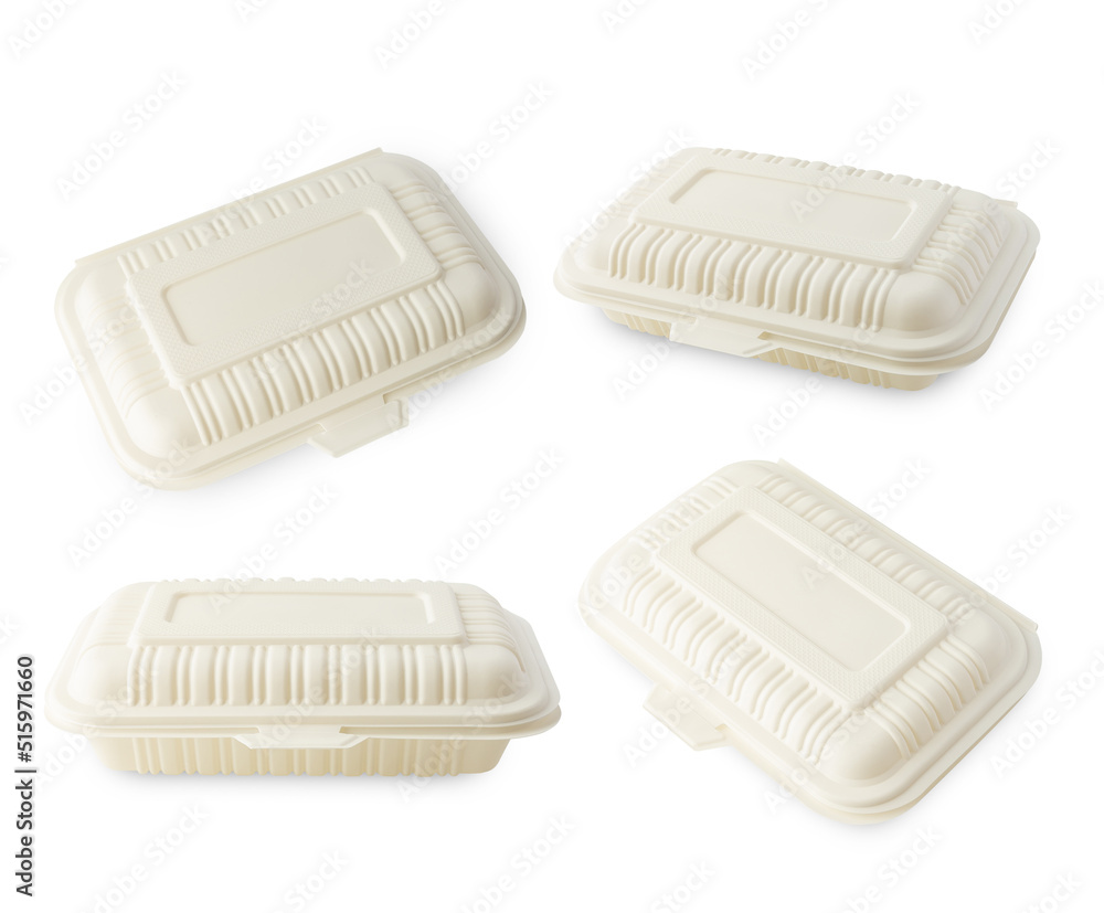 Biodegradable eco takeaway boxes isolated on white background with ...