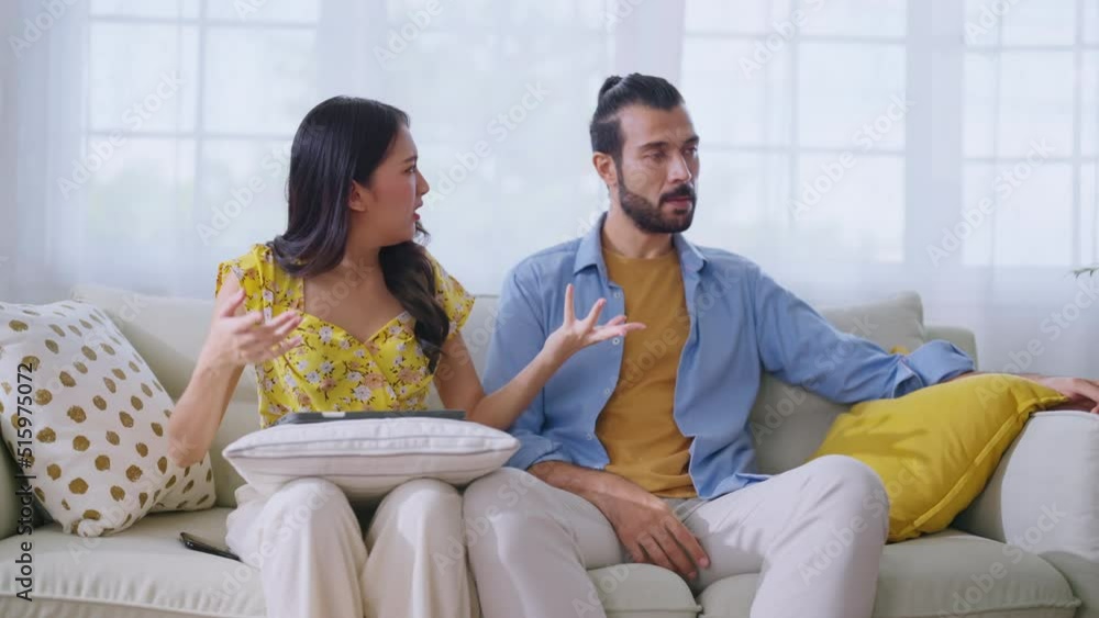 Angry irritated nervous marry couple shouting at each other, bad ...