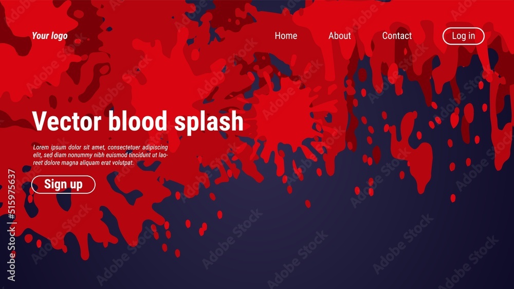 Blood splash background. Smear spatter from corner, pool screen drip ...