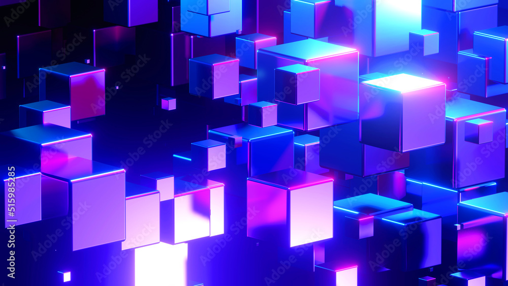 Abstract technology background with 3D cubes in space, purple blue neon ... Abstract technology background with 3D cubes in space, purple blue neon ...