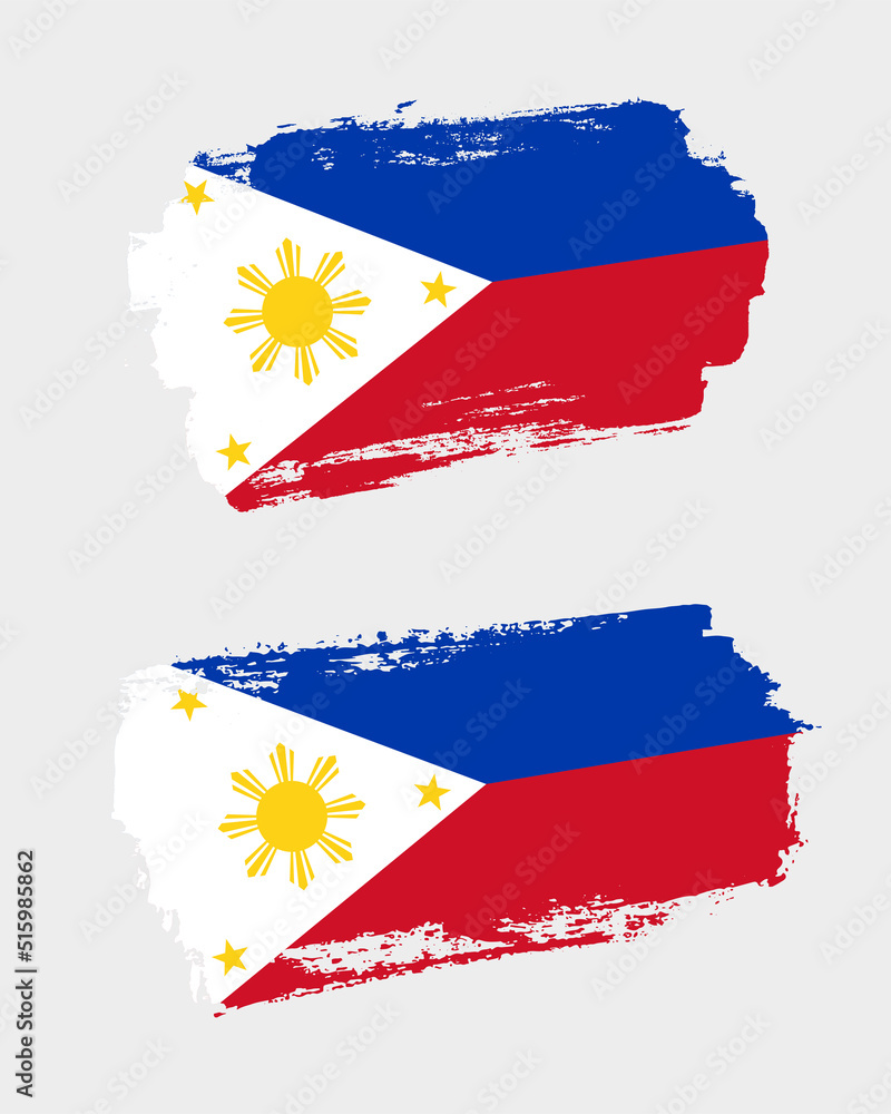 Set of two creative brush painted flags of Philippines country with ...