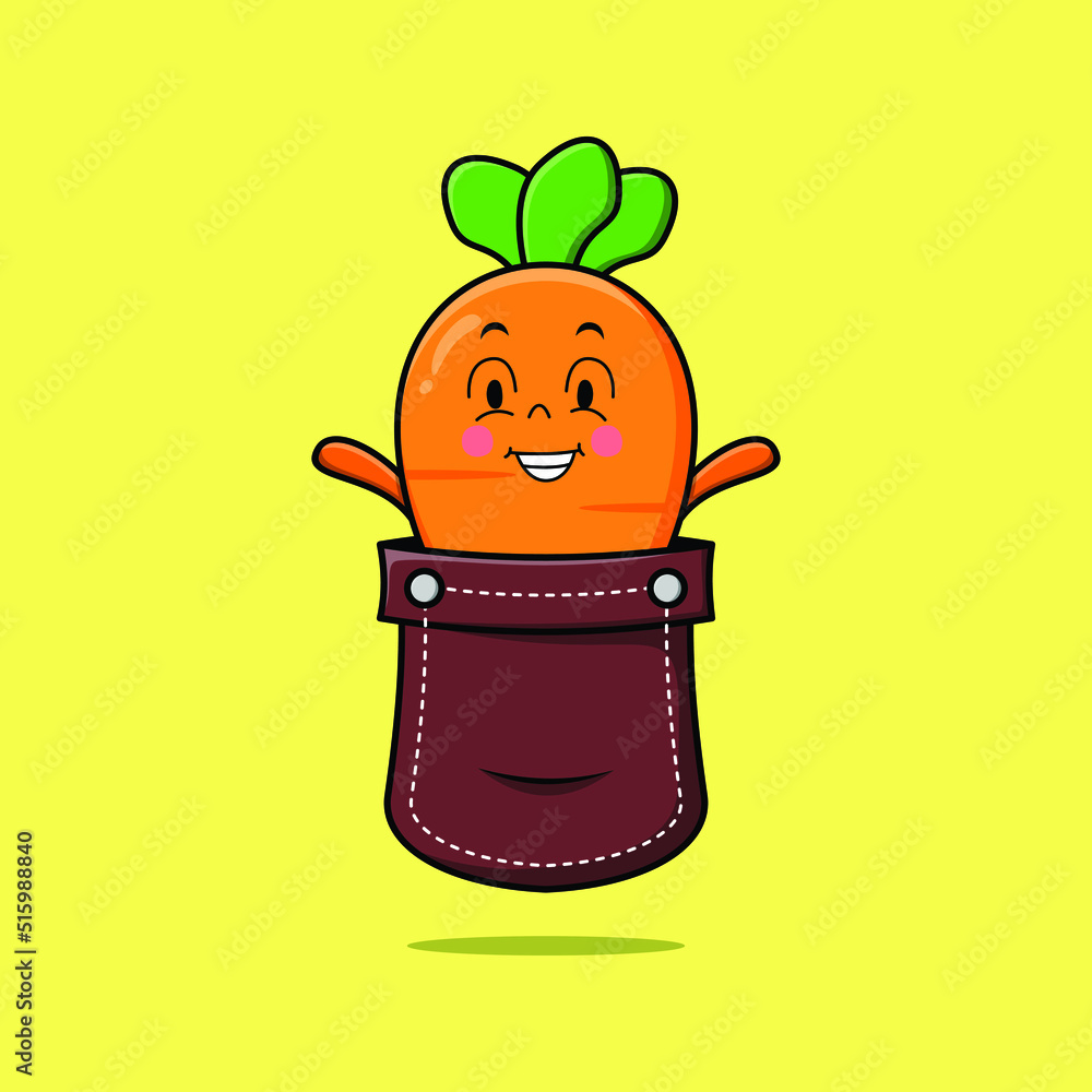 Cute cartoon carrot character coming out from pocket look so happy in ...