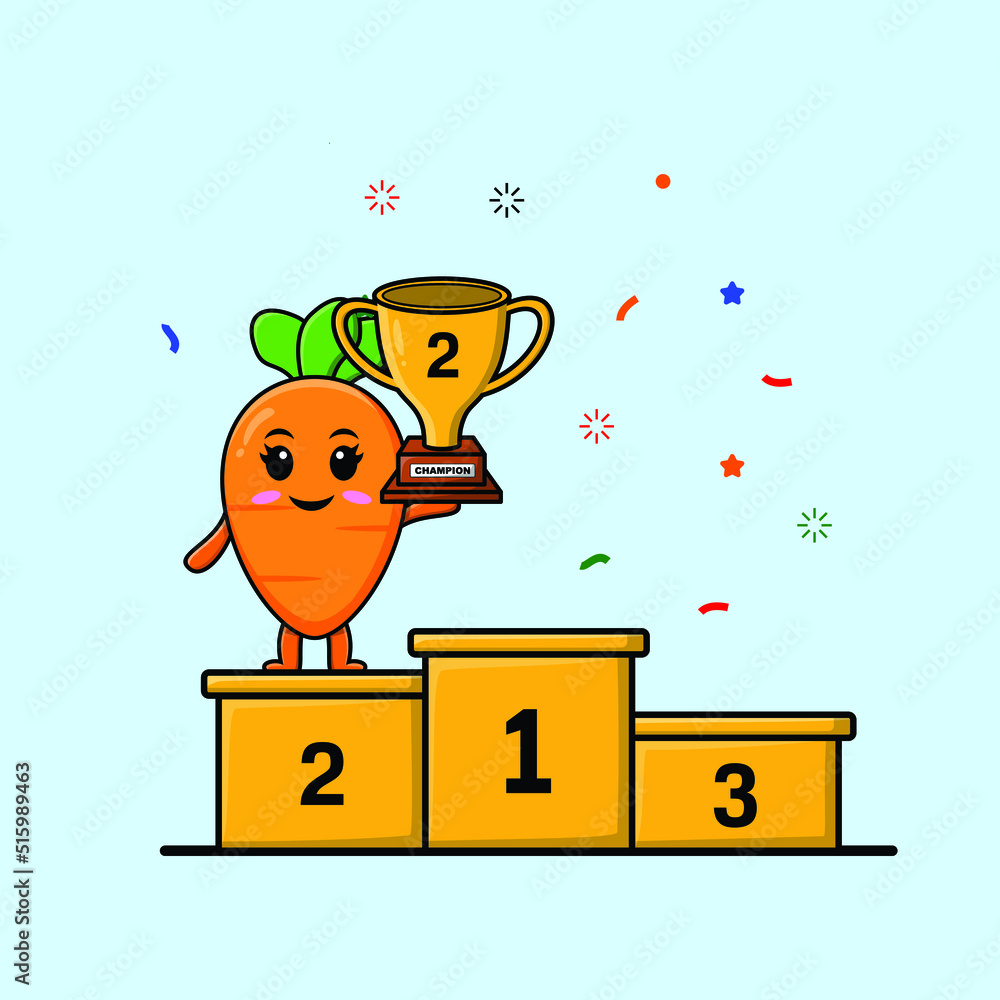 Cute Cartoon character illustration of carrot is holding up the golden ...
