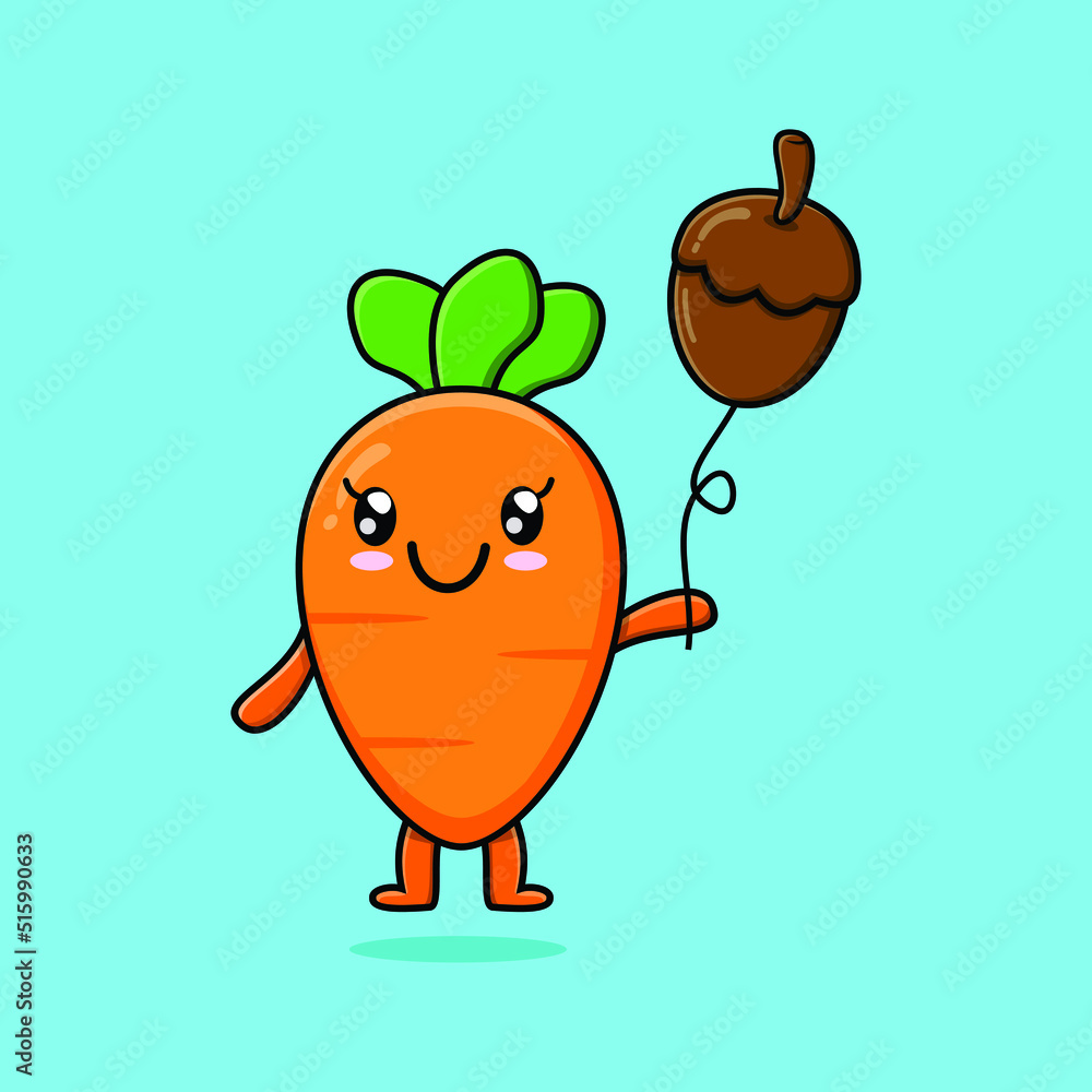 Cute cartoon carrot floating with acorn balloon cartoon vector ...