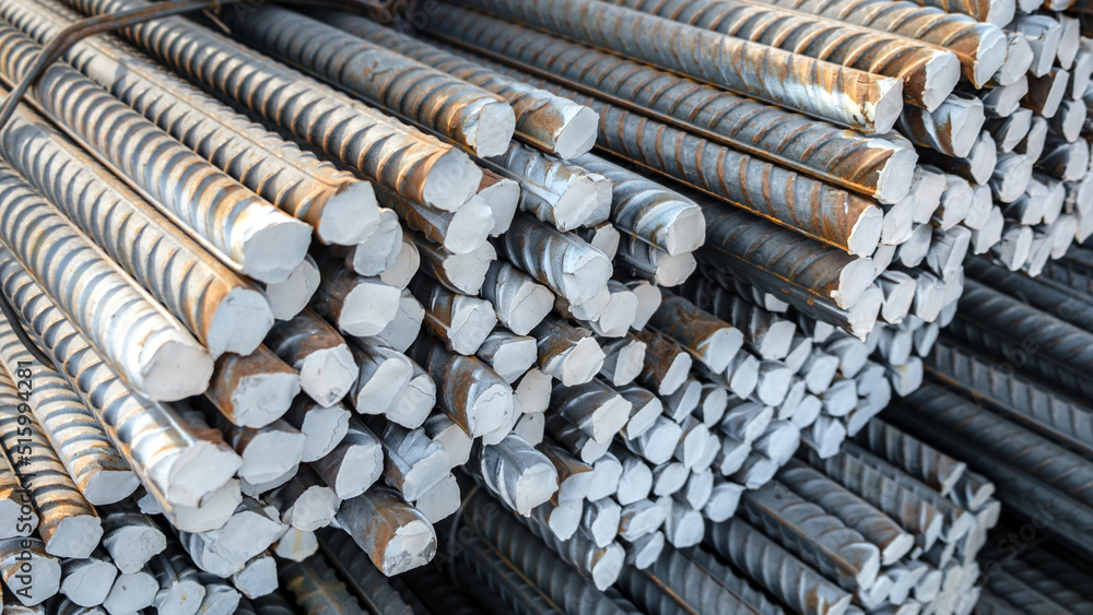 Reinforcement steel rod and deformed bar with rebar at construction ...