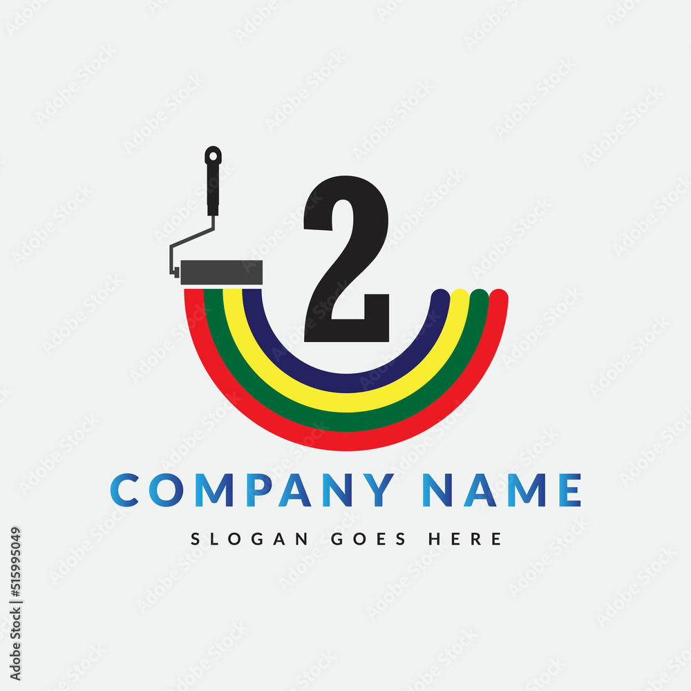 Paint Brush Logo On Letter 2 Template. Paint On 2 Letter, Initial Paint ...
