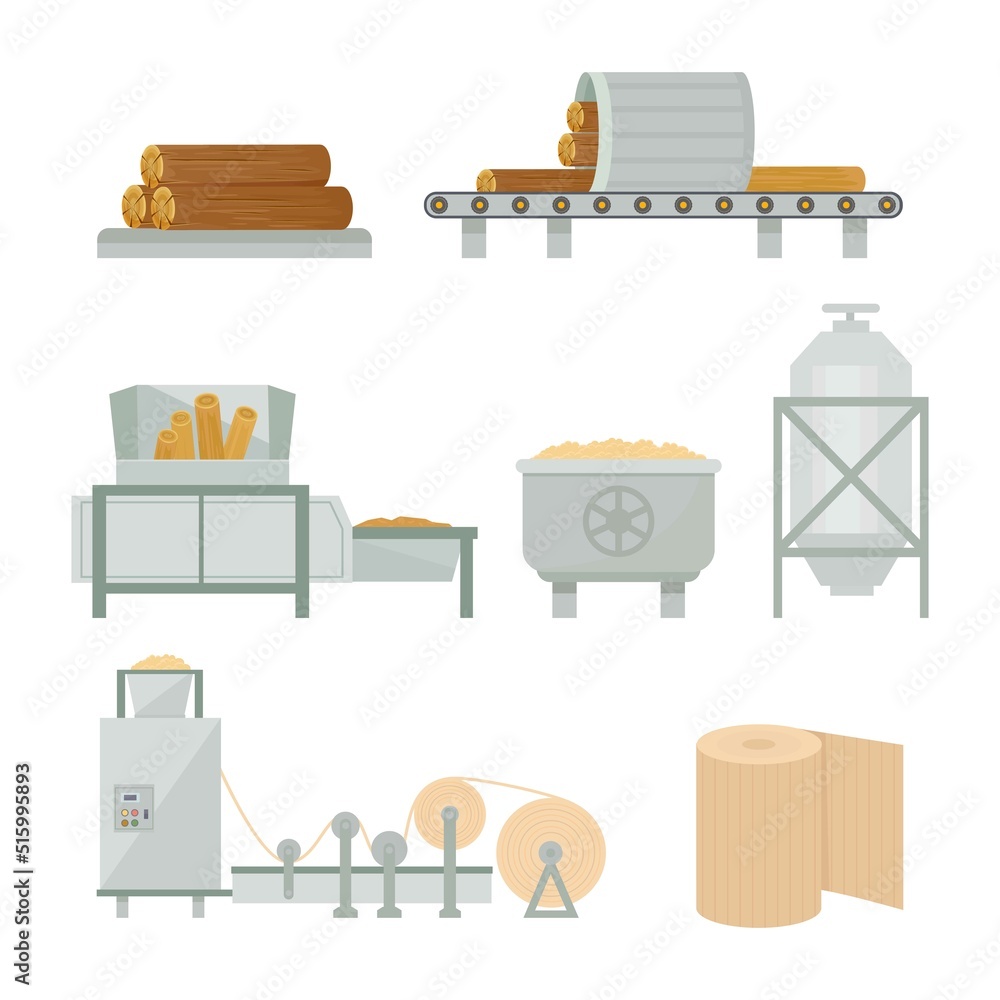 Paper Production. industry stages of making paper from wooden lumbers ...