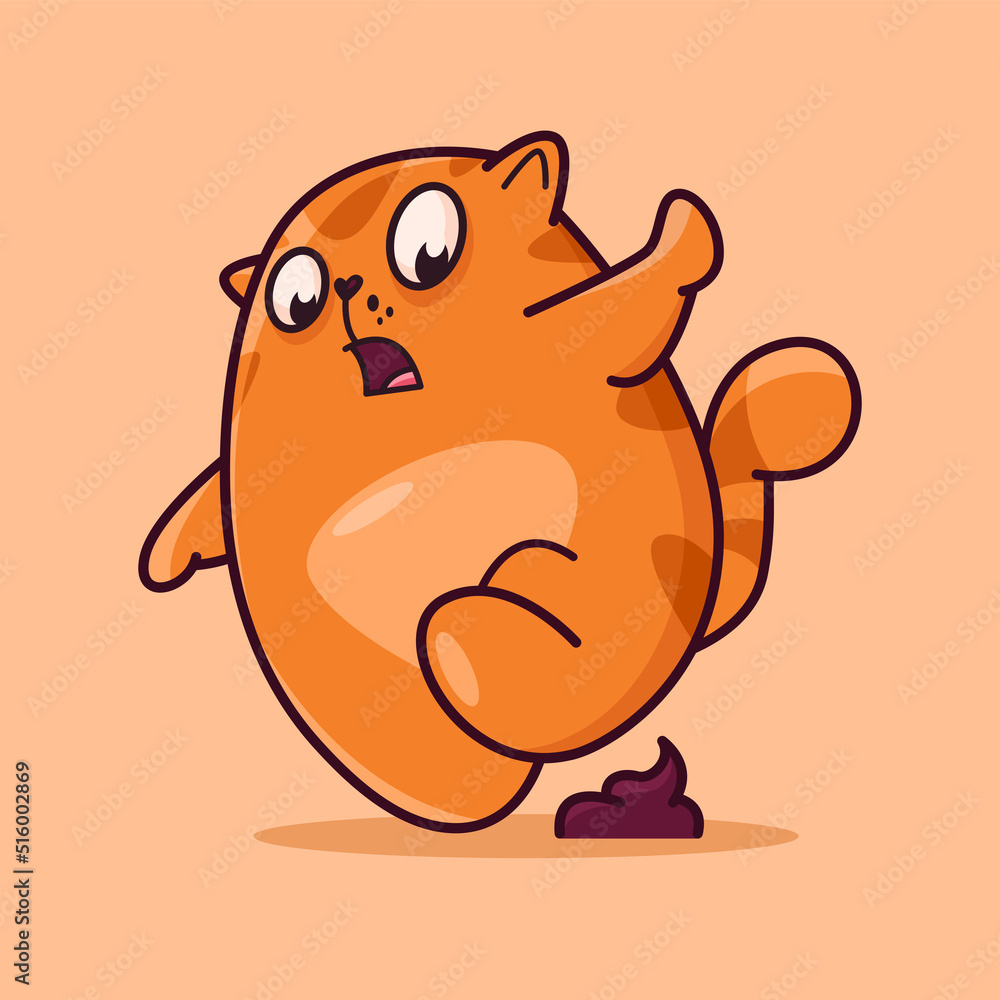 Cute red cat and poop. Demonstrates emotions, surprise, who did it ...