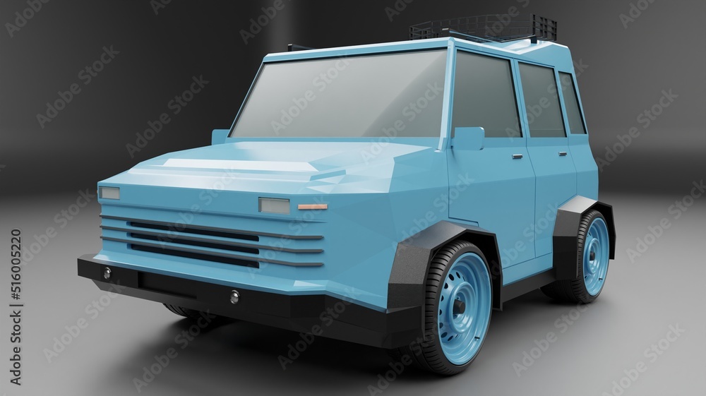 3d render sideview blue color suv car model low poly vehicle wallpaper ...