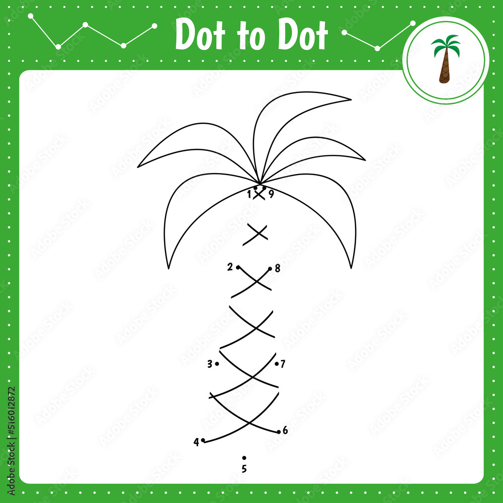Connect the dots. Palm. Dot to dot educational game. Coloring book for ...