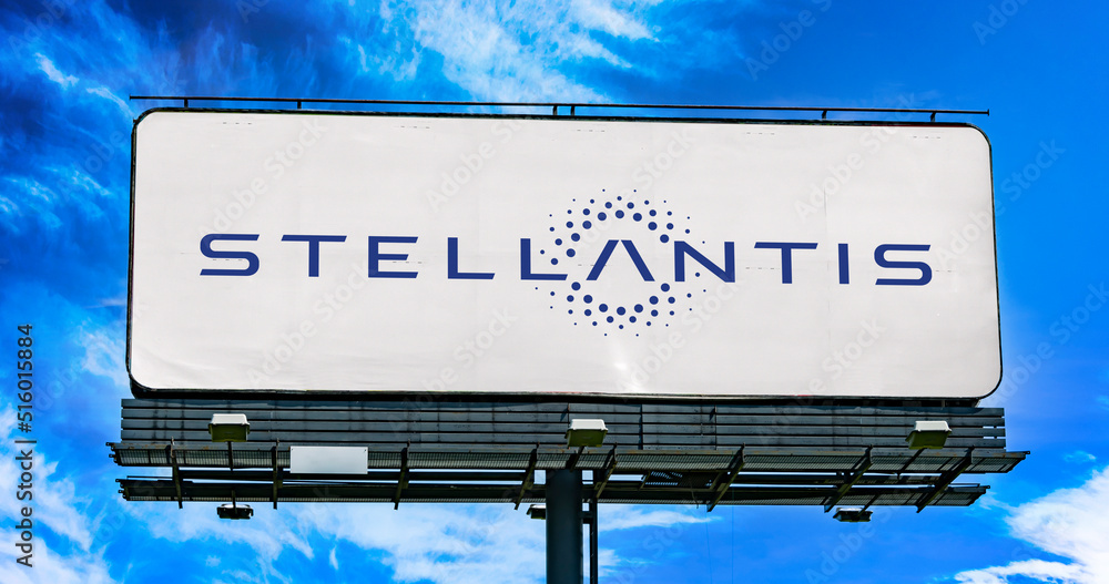 Advertisement billboard displaying logo of Stellantis Stock Photo ...