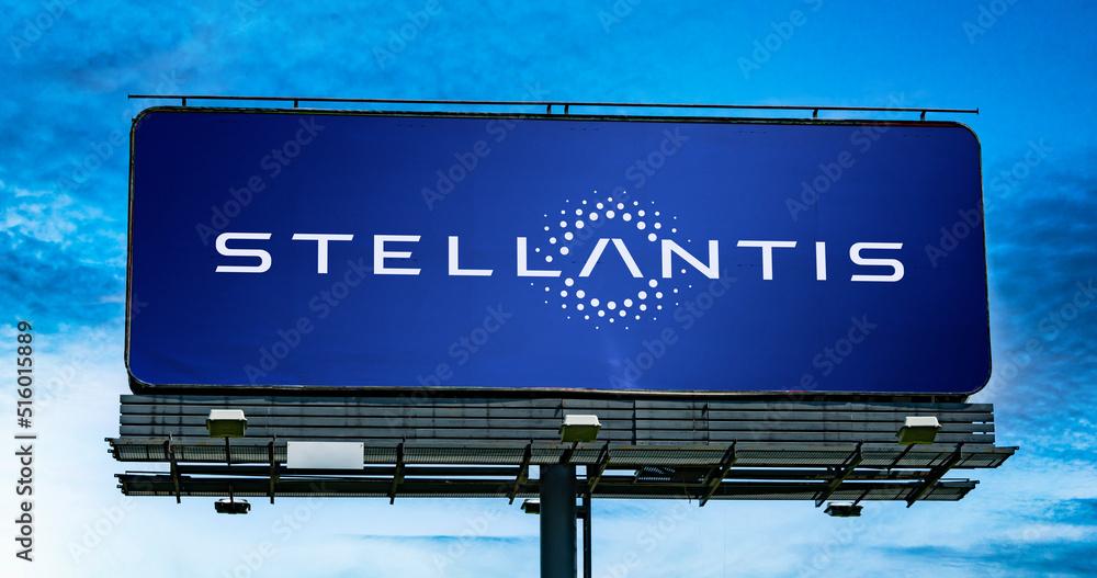 Advertisement billboard displaying logo of Stellantis Stock Photo ...