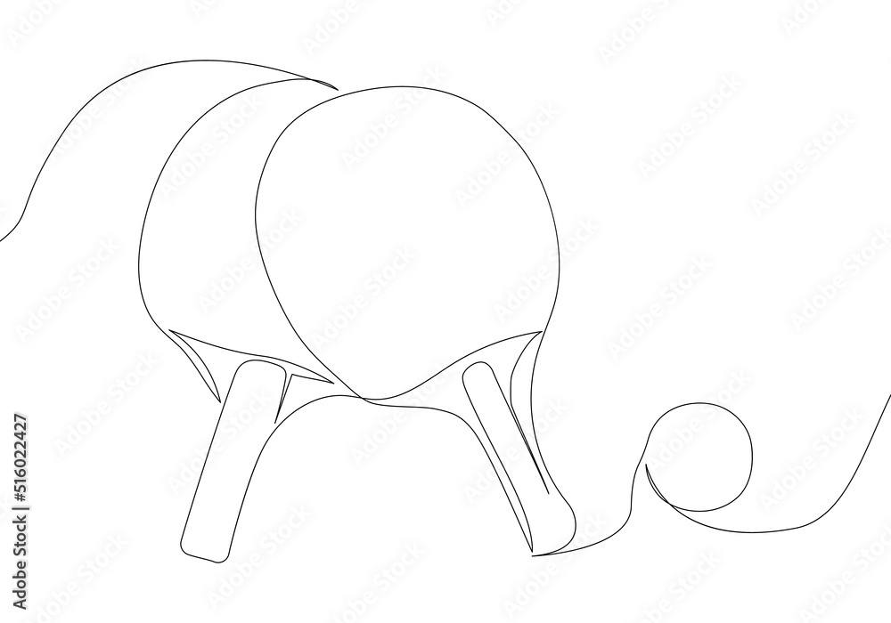 Ping pong rackets and ball one line art. Continuous line drawing of ...