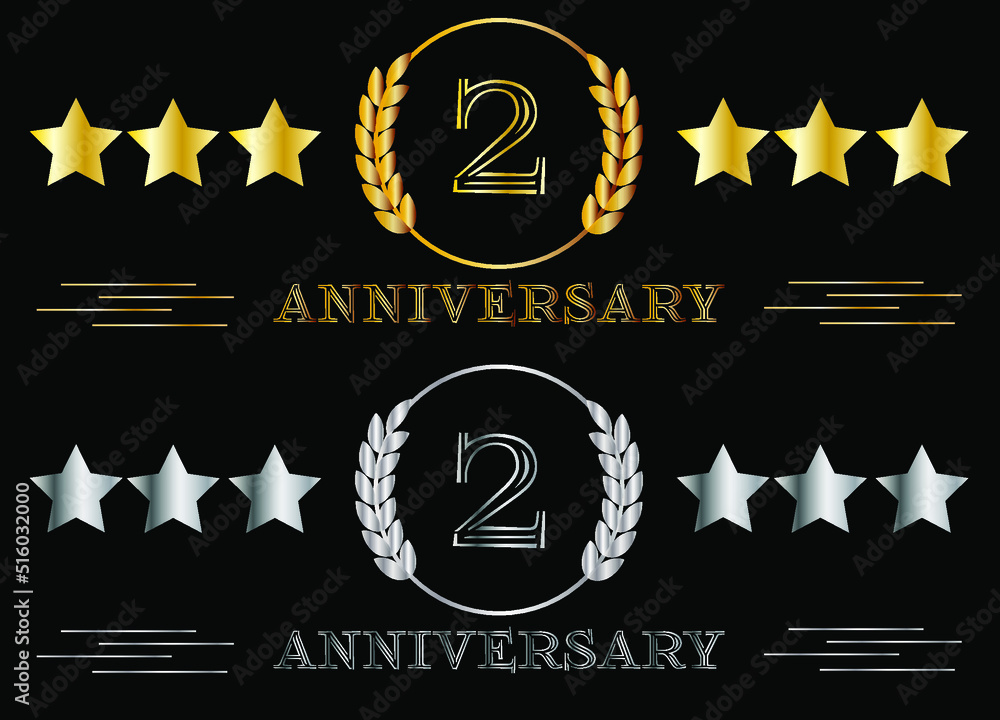 2th anniversary set gold and silver. Celebrating birthday, banner for ...
