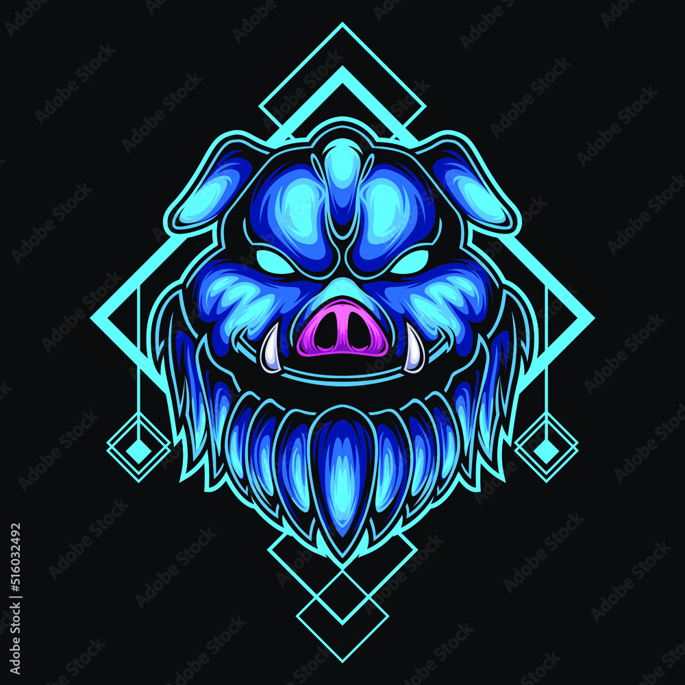 mascot esport pig face character logo gaming blue armour costume with ...