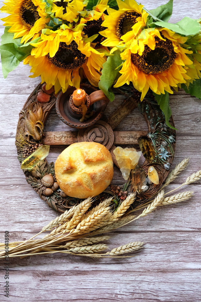 Wiccan Altar for Lammas, Lughnasadh pagan holiday. ears of wheat ...