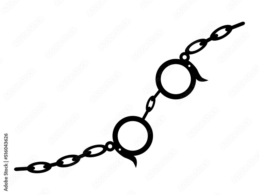 silhouette drawing of handcuffs shackles with a chain for a criminal ...