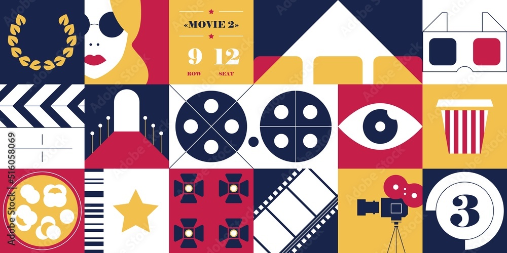 Cinema pattern. Abstract geometric movie entertainment poster, camera ...