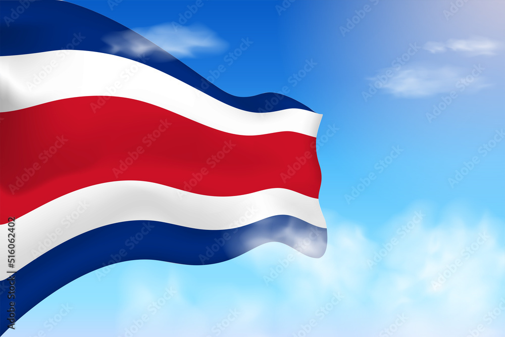 Costa Rica flag in the clouds. Vector flag waving in the sky. National ...