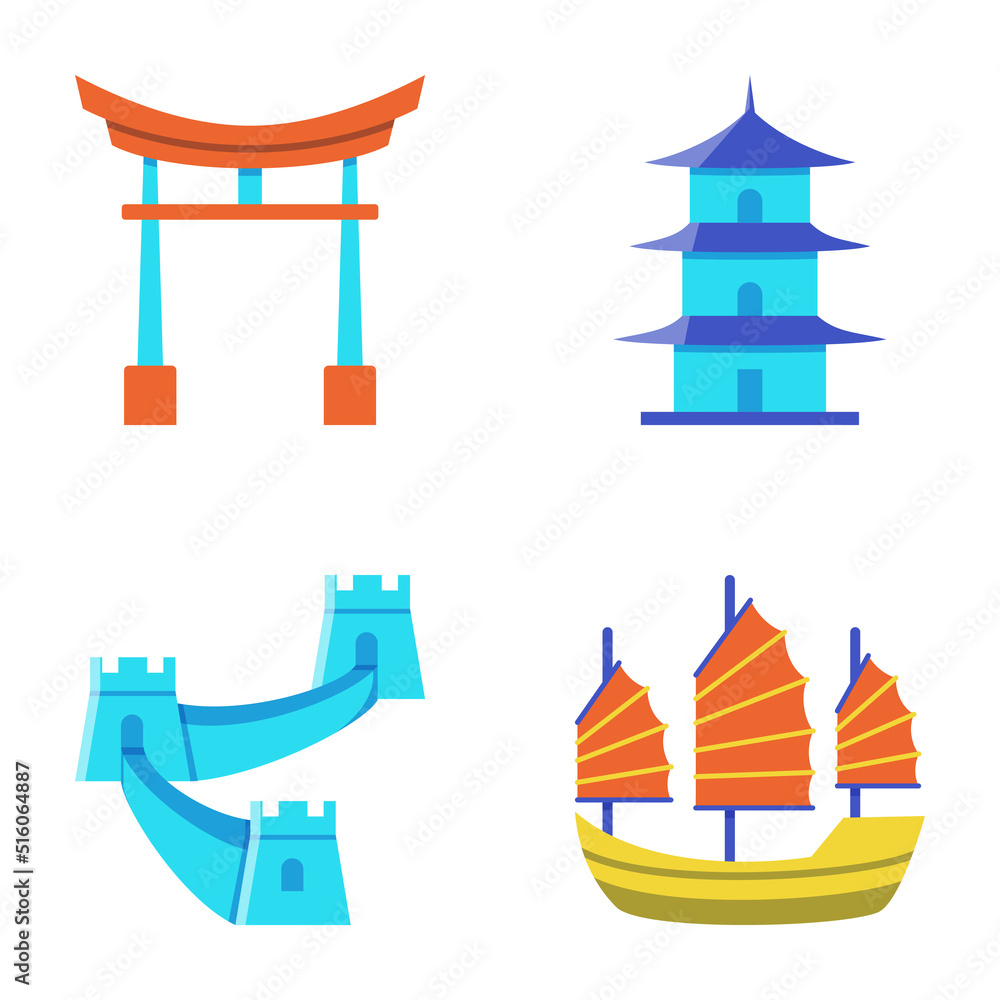 Chinese traditional symbols icon set Stock Vector | Adobe Stock