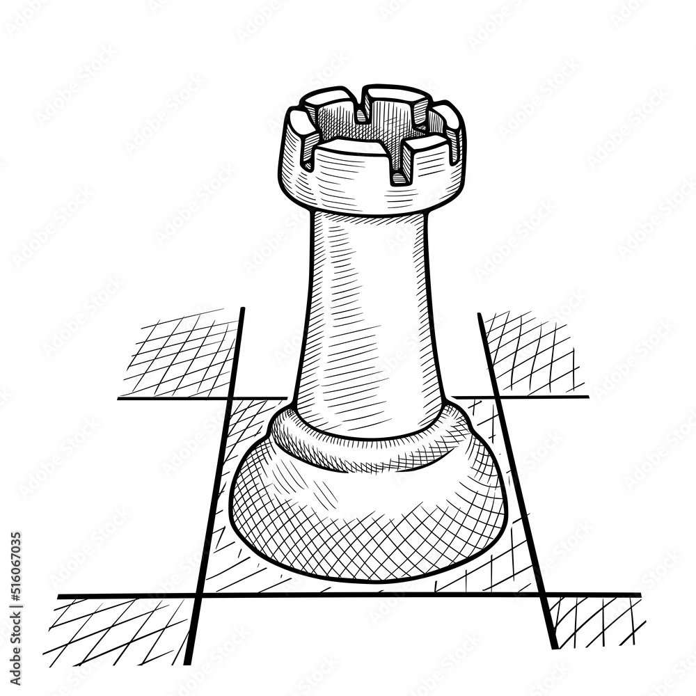 Hand drawn vector sketch. Chess piece on a white background. Chess rook ...