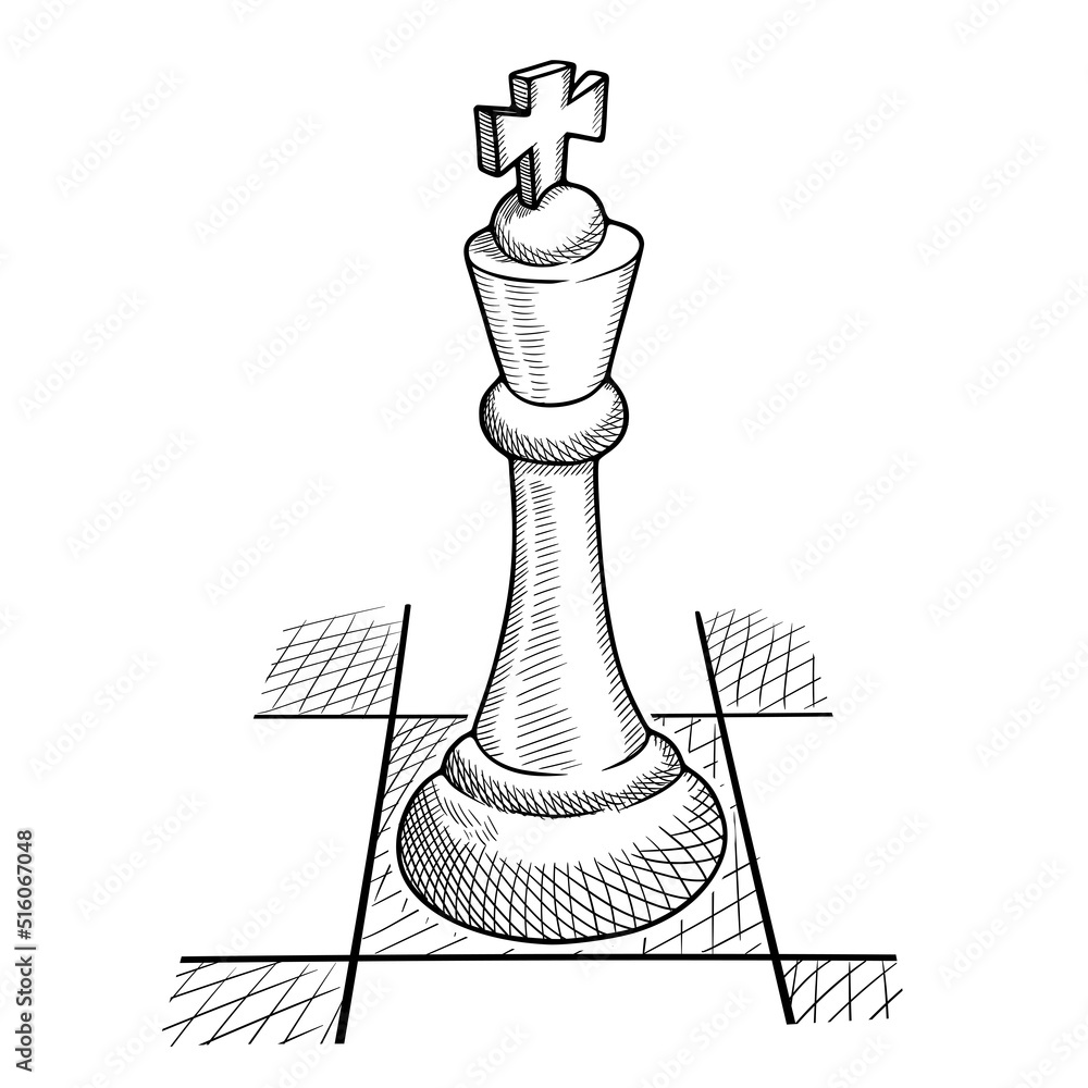 Hand drawn vector sketch. Chess piece on a white background. Chess king ...