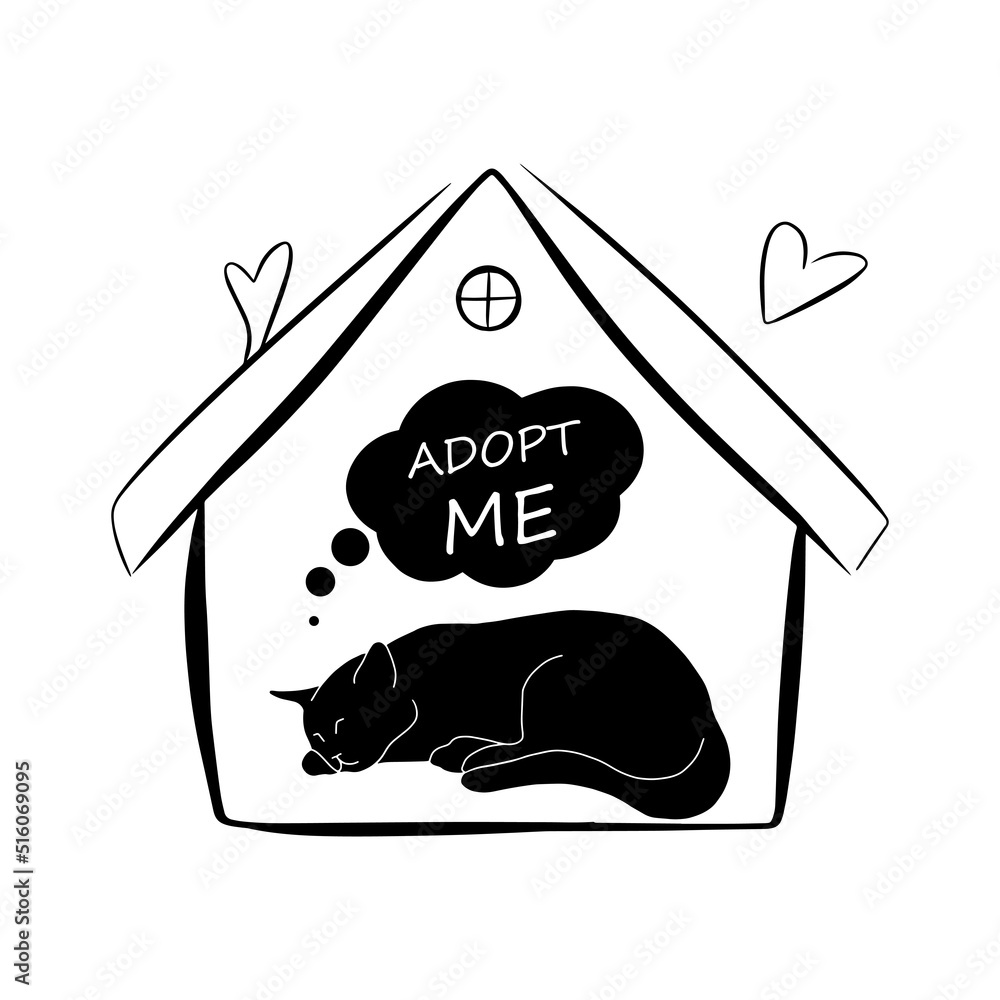 Cute cat animal banner, adopt me phrase, conceptual illustration ...