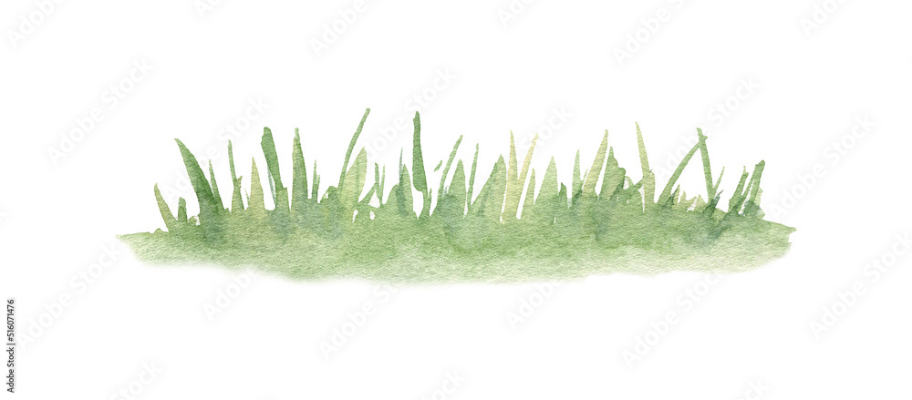 Watercolor green grass illustration. Hand-painted nature print for kids ...
