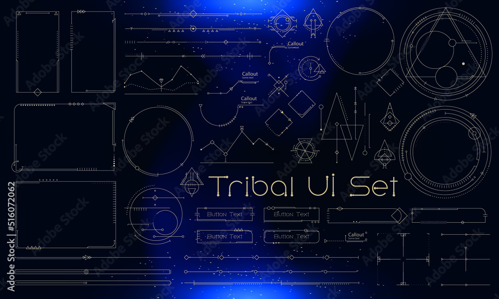 Set of Tribal User Interface Elements. Fantasy ethnic HUD. Good for ...